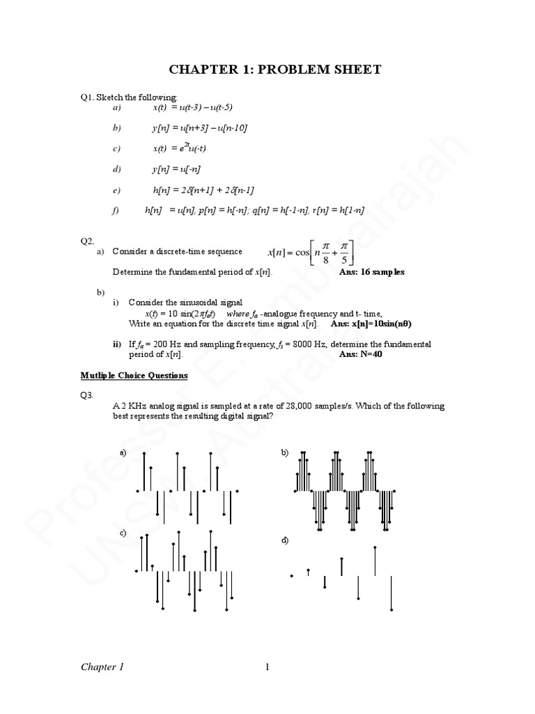 ProblemSheet Chapter 1 | PDF | Discrete Time And Continuous Time | Sampling (Signal Processing)