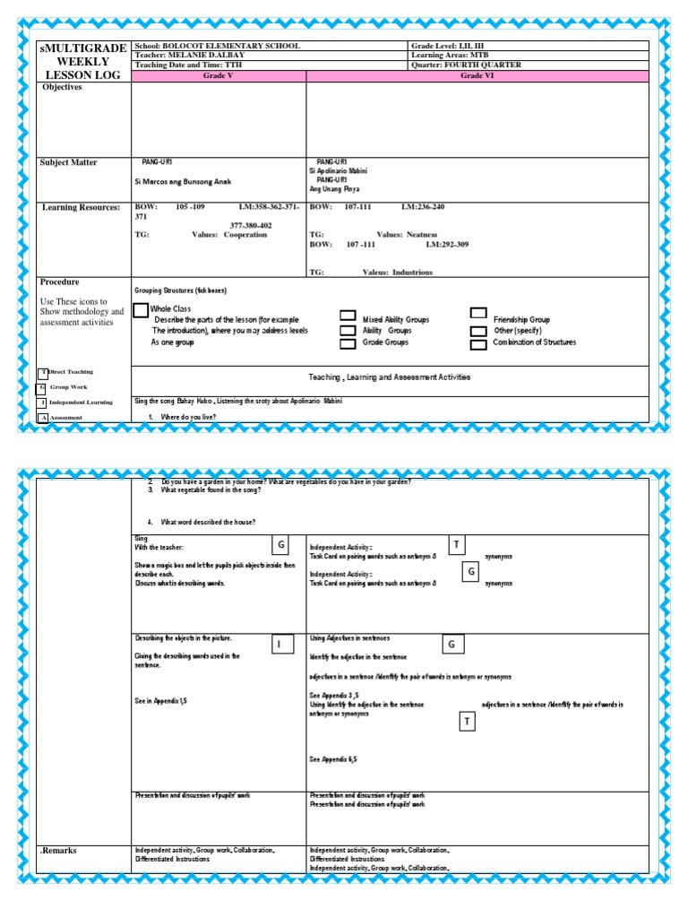 Multigrade Weekly Lesson Log MTB New | PDF | Differentiated Instruction | Communication