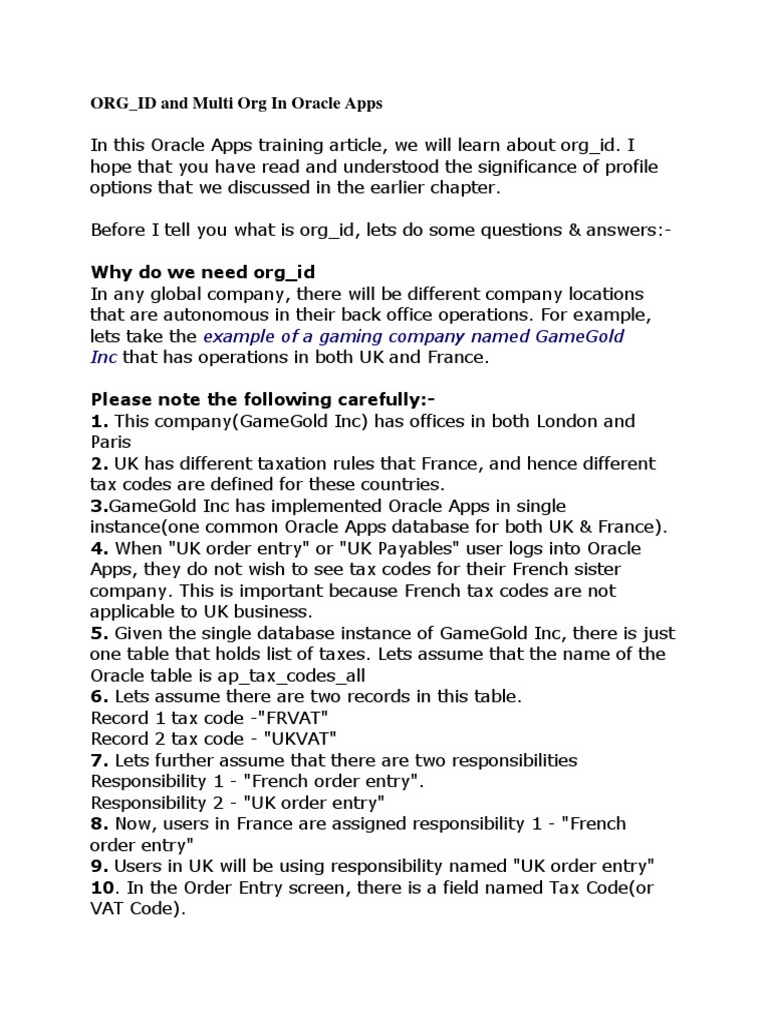 ORG - ID and Multi Org in Oracle Apps | PDF | Oracle Database ...