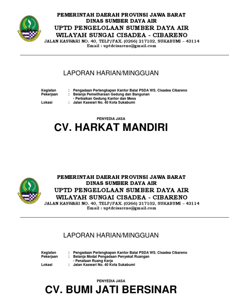 Cover Laporan Harian Mingguan | PDF