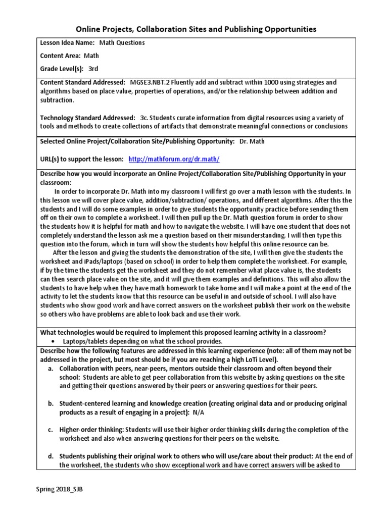 Online Learning Project Lesson | Download Free PDF | Worksheet | Learning