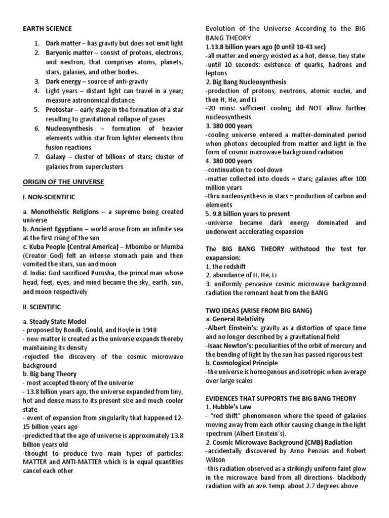 Earth Science: Evolution of The Universe According To The BIG Bang ...