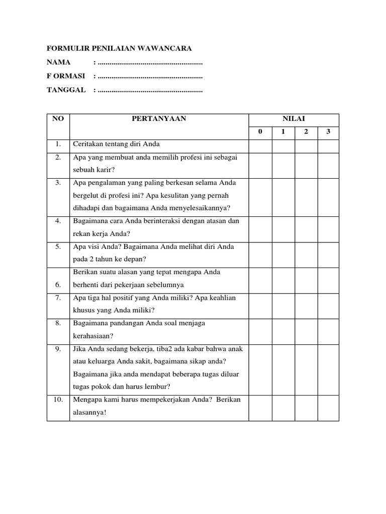 Formulir Penilaian Wawancara | PDF
