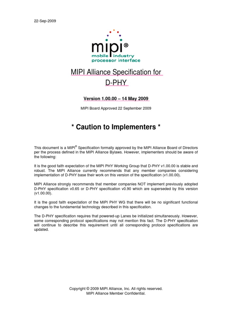 MIPI D-PHY Specification v01-00-00 PDF | PDF | Intellectual Property ...