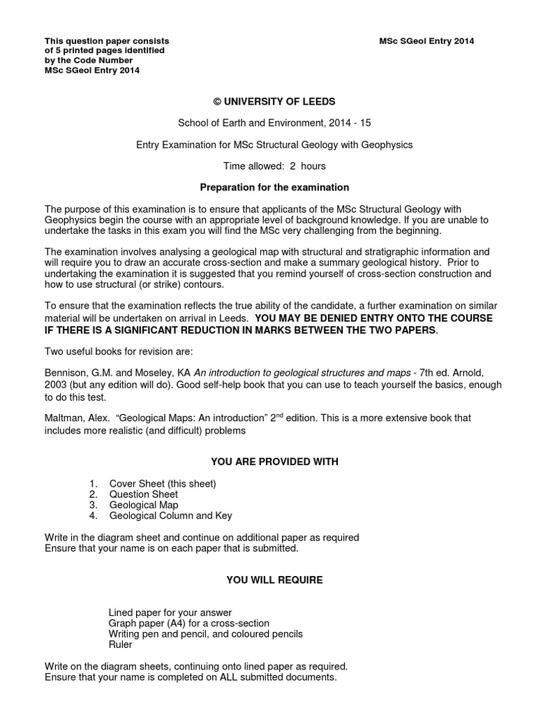 MSC Structural Geology With Geophysics Test-University of Leeds | PDF ...
