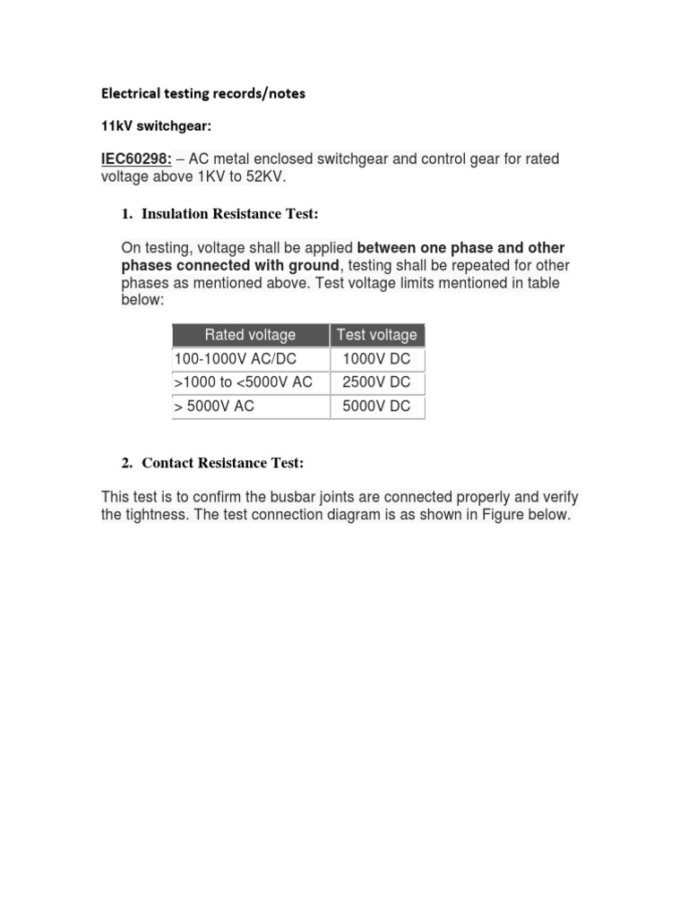 Electrical Testing Records/notes: 1. Insulation Resistance Test | PDF