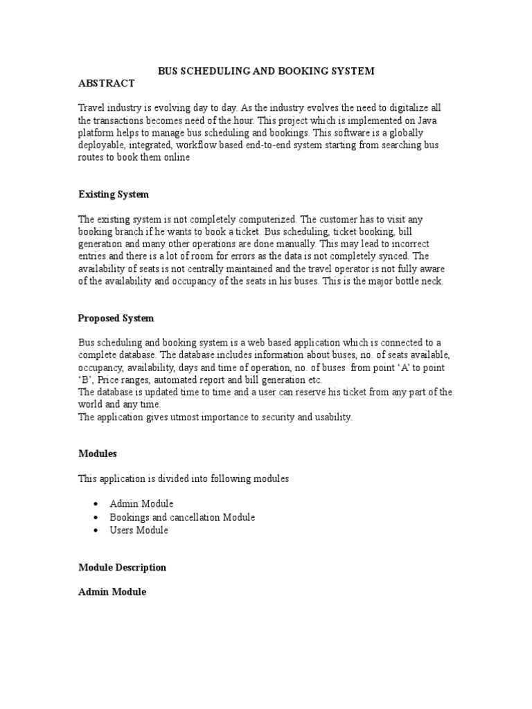Bus Scheduling and Booking System Abstract | PDF | Bus | Databases