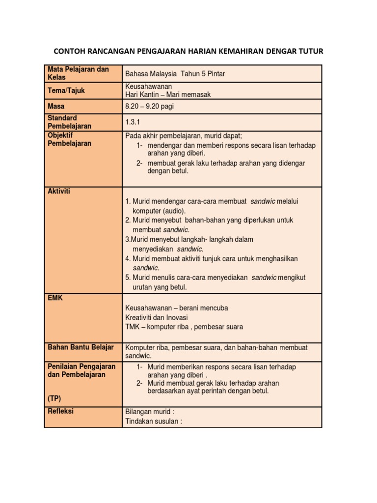 Contoh RPH Bahasa Malaysia Tahun 5 | PDF