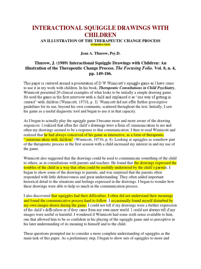 Squiggle Drawings in Child Therapy | PDF | Dorothy Gale | Psychotherapy