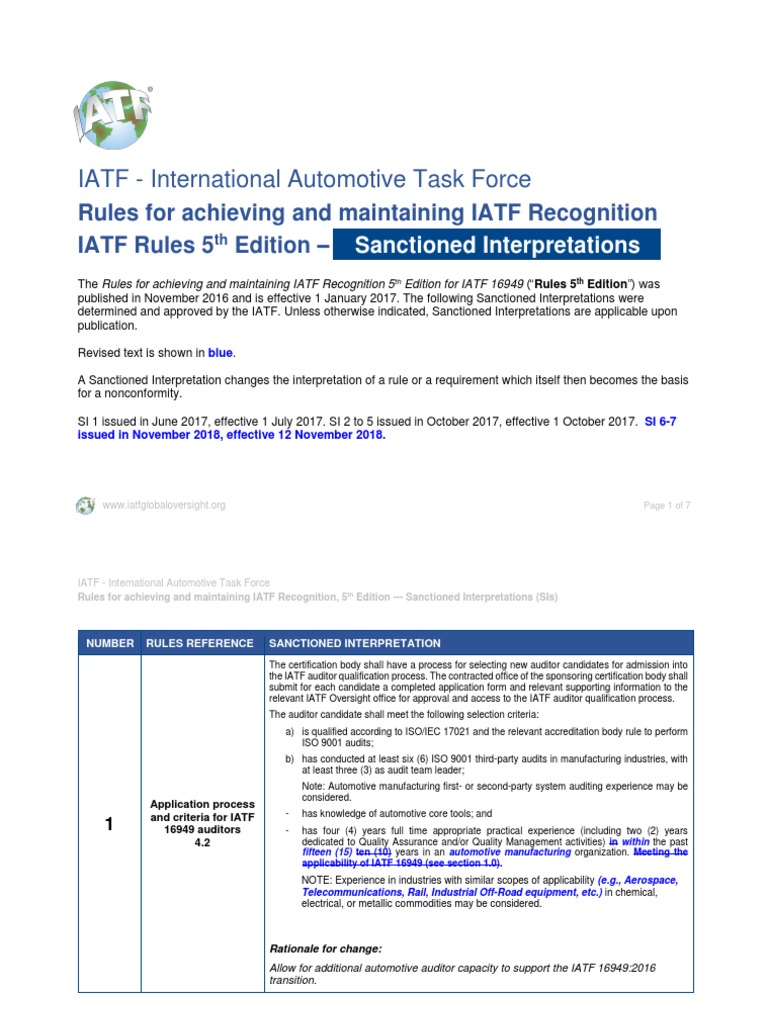 IATF 16949 Recognition Rules & Interpretations | PDF | Iso 9000 | Audit