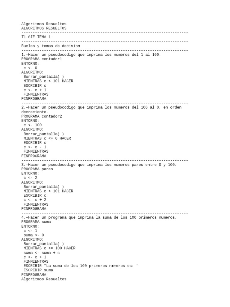 10 Ejercicios Algoritmo Resueltos | PDF | Conceptos matemáticos | Enseñanza de matemática