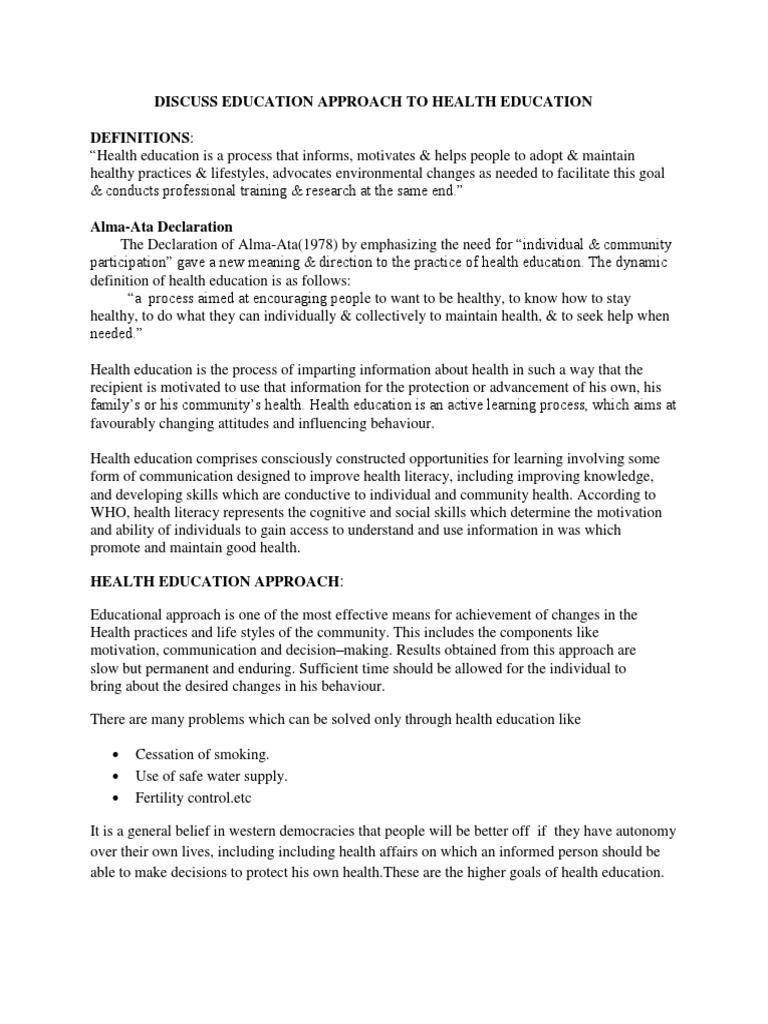 Education Approach To Health Education | PDF | Health Education ...