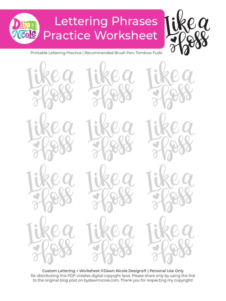 Lettering Phrases Practice Worksheet | PDF