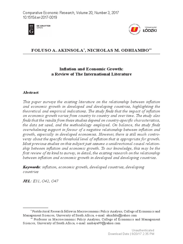 Inflation and Economic Growth A Review of The Inte PDF | PDF | Economic ...