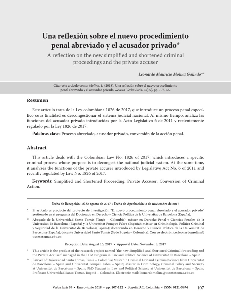 Una Reflexión Del Procedimiento Penal Abreviado y El Acusador Privado Libre | PDF | Derecho ...
