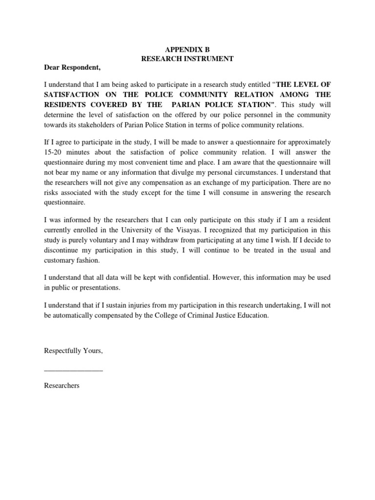 Police Satisfaction Survey Appendix B | PDF | Psychology | Business