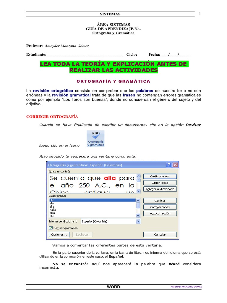 Guía de Ortografía y Gramática en Word | PDF | Point and Click ...