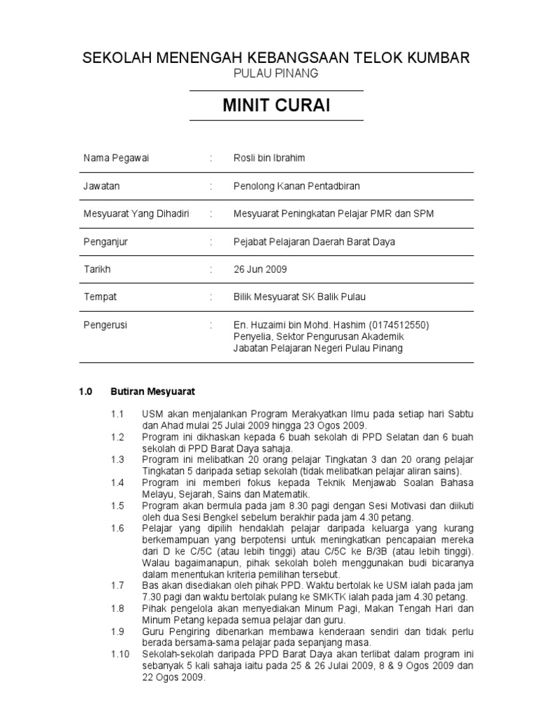 Contoh Minit Curai | PDF