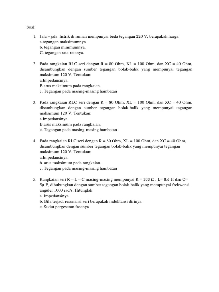 Soal Tegangan dan Rangkaian RLC | PDF | Seni