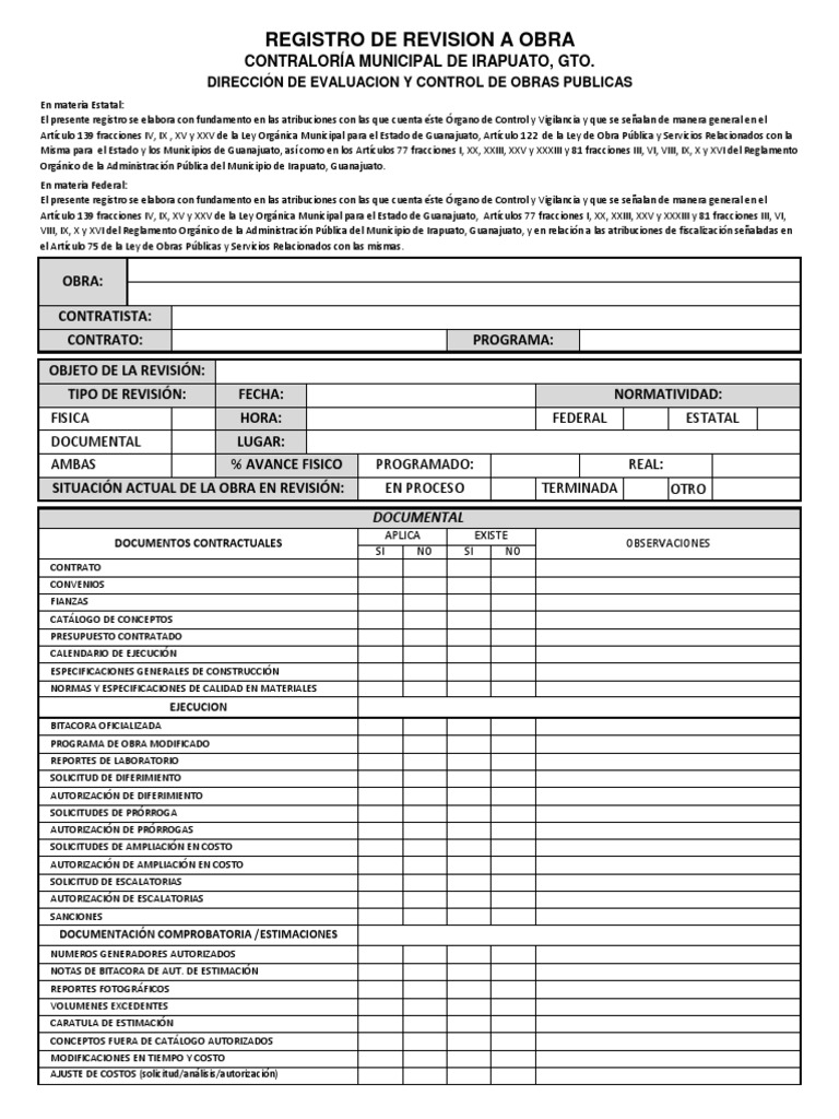 Formato Registro de Revisiones A Obra | PDF | Regulación | Justicia Formato Registro de Revisiones A Obra | PDF | Regulación | Justicia