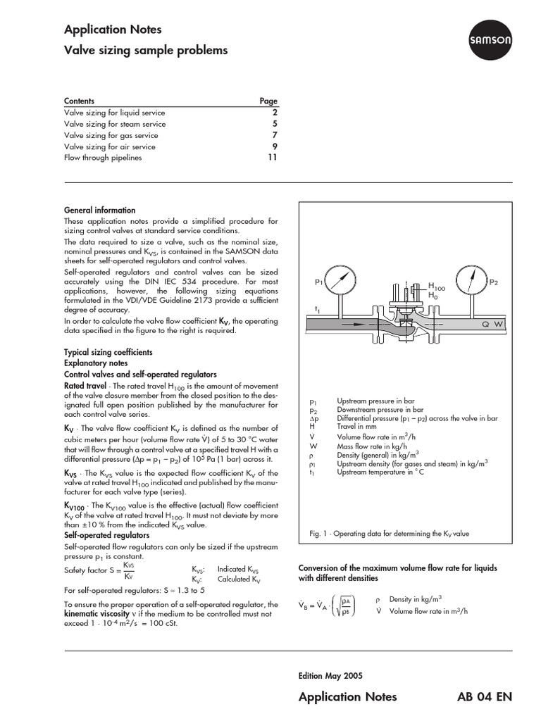 SAMSON 2005 Valve Sizing Sample Problems PDF | PDF | Fluid Dynamics ...