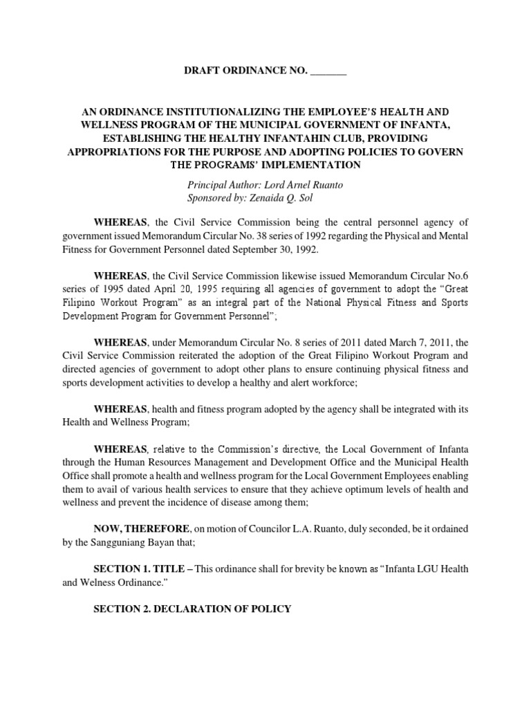 ORDINANCE Health and Wellness | PDF | Government | Social Institutions