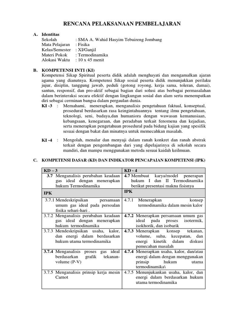 RPP Fisika Kelas XI: Termodinamika | PDF