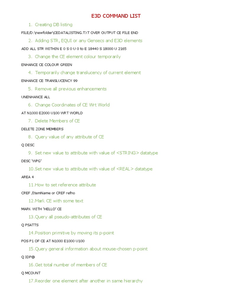 E3d Command List | PDF