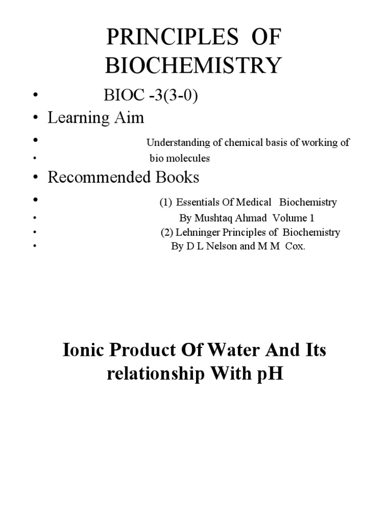 Principles of Biochemistry: - BIOC - 3 (3-0) - Learning Aim - Recommended Books | Download Free ...