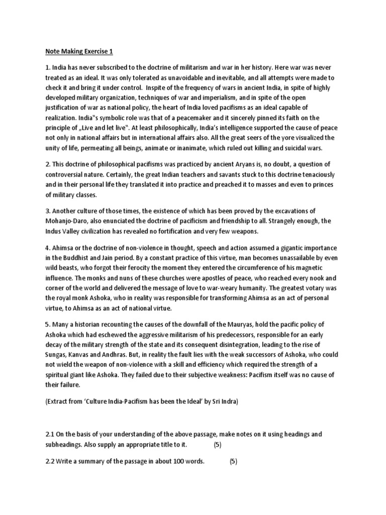 XI - Note Making Exercises | PDF | Ahimsa | Ashoka