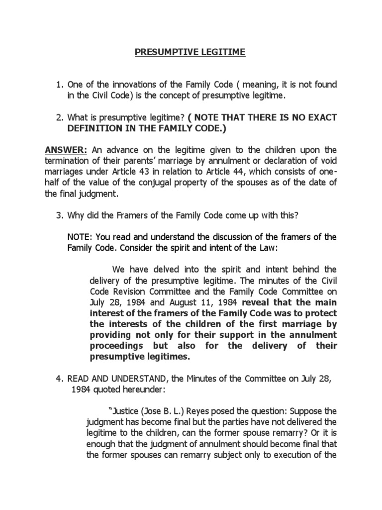 Presumptive Legitime | PDF | Annulment | Marriage