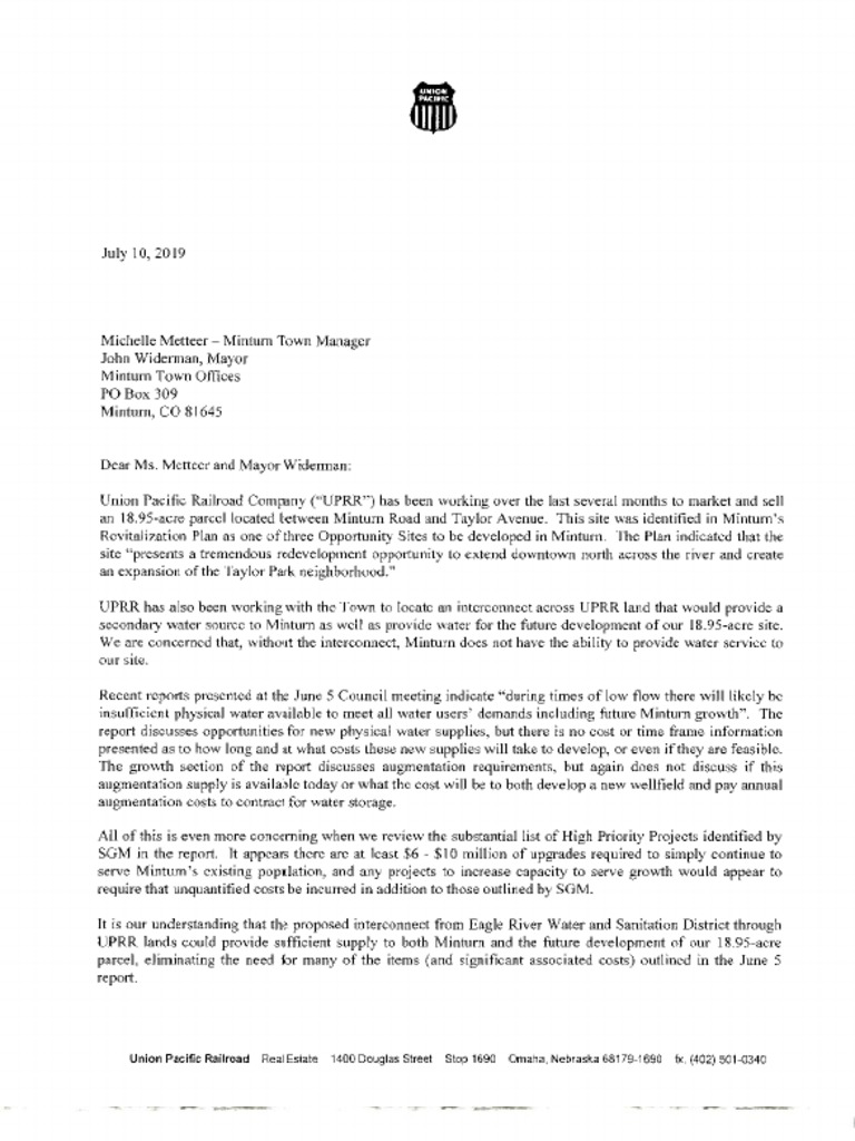 Union Pacific Letter | PDF
