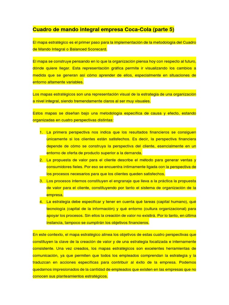 Estrategia y Mapa del BSC de Coca-Cola | PDF | Economias | Business