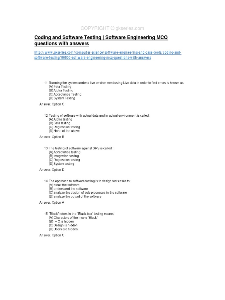Software Engineering MCQ Questions With Answers | PDF | Business ...