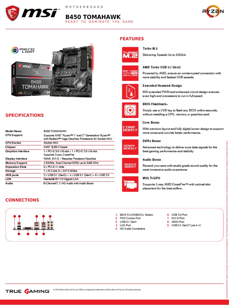 Msi b450 Tomahawk 7c02 002r 109380 - en | PDF | Advanced Micro Devices ...