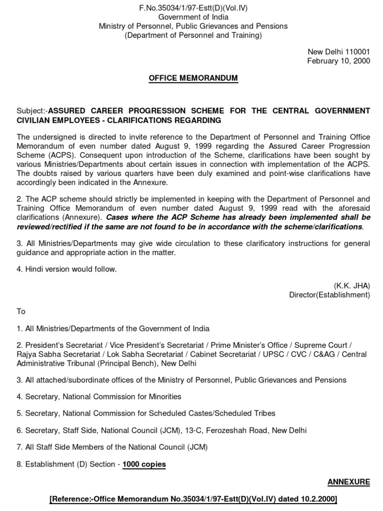 Acp Acp Scheme For Central Govt Employees 10-2-00 | PDF | Government Of ...