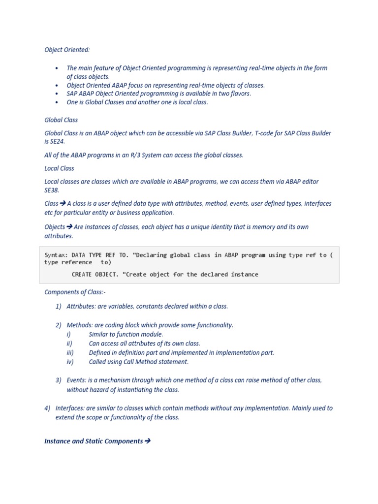 Object Oriented Programming Concepts In Sap Abap Classes Methods And Events Pdf Class