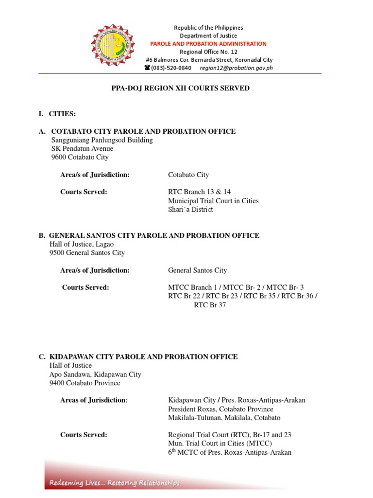 DOJ-PPA XII Courts Served Per Field Office | PDF | Public Law ...