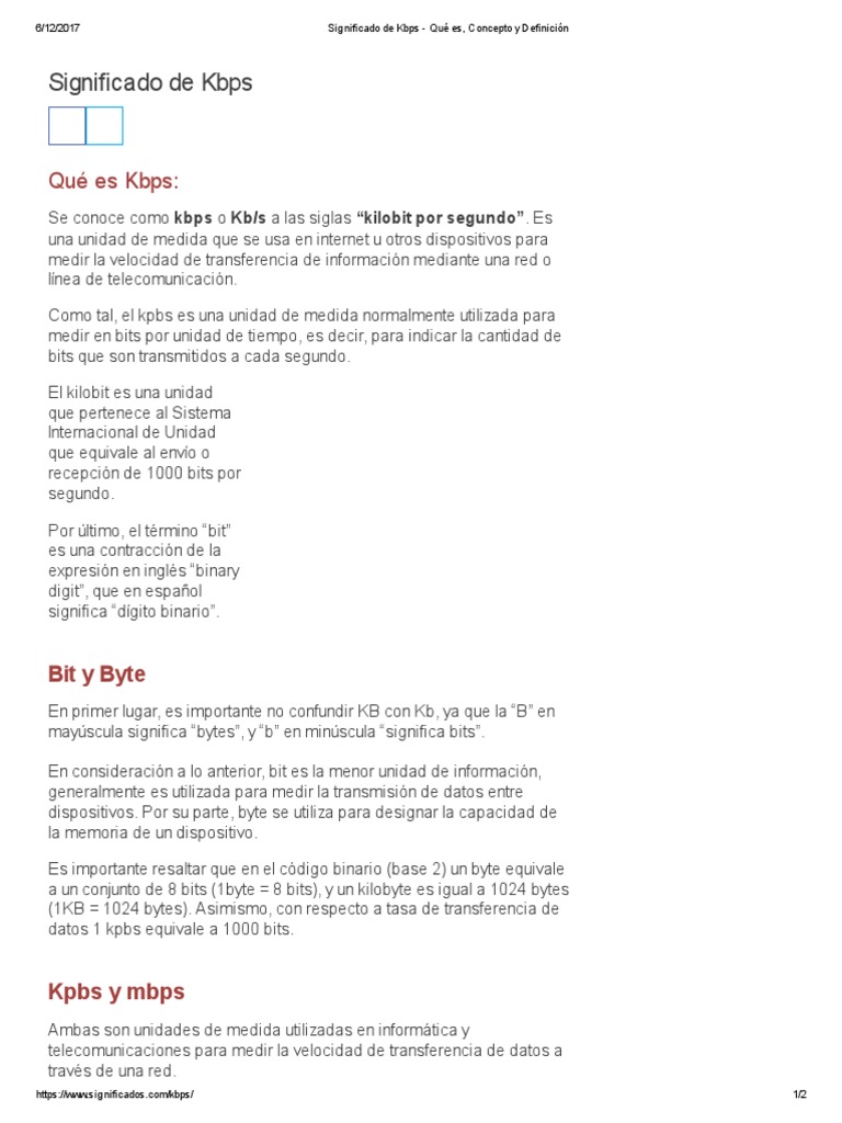 Significado de Kbps - Qué Es, Concepto y Definición | PDF