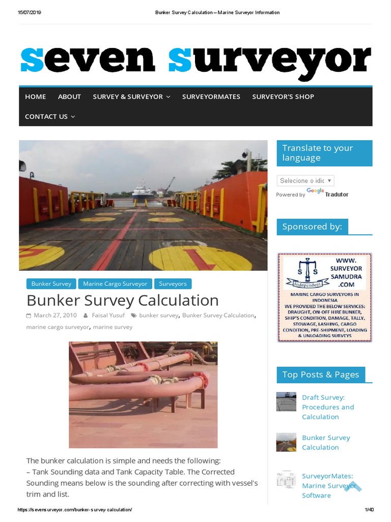 Bunker Survey Calculation - Marine Surveyor Information PDF | PDF ...