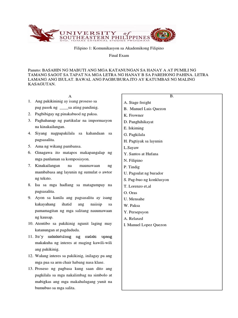 Filipino Exam | PDF