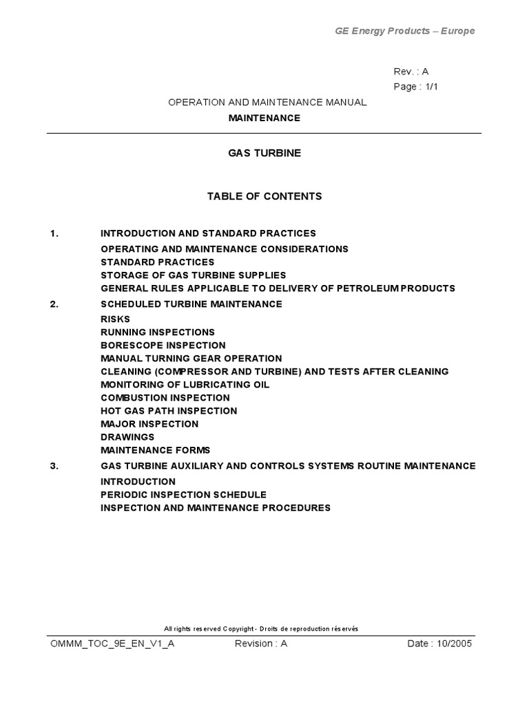 Gas Turbine: Rev.: A Page: 1/1 Operation and Maintenance Manual | PDF ...