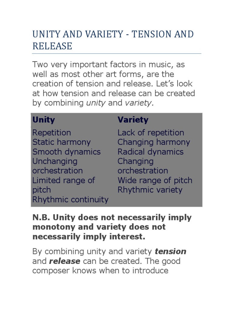 Unity and Variety - Tension and Release | PDF | Harmony | Music Theory