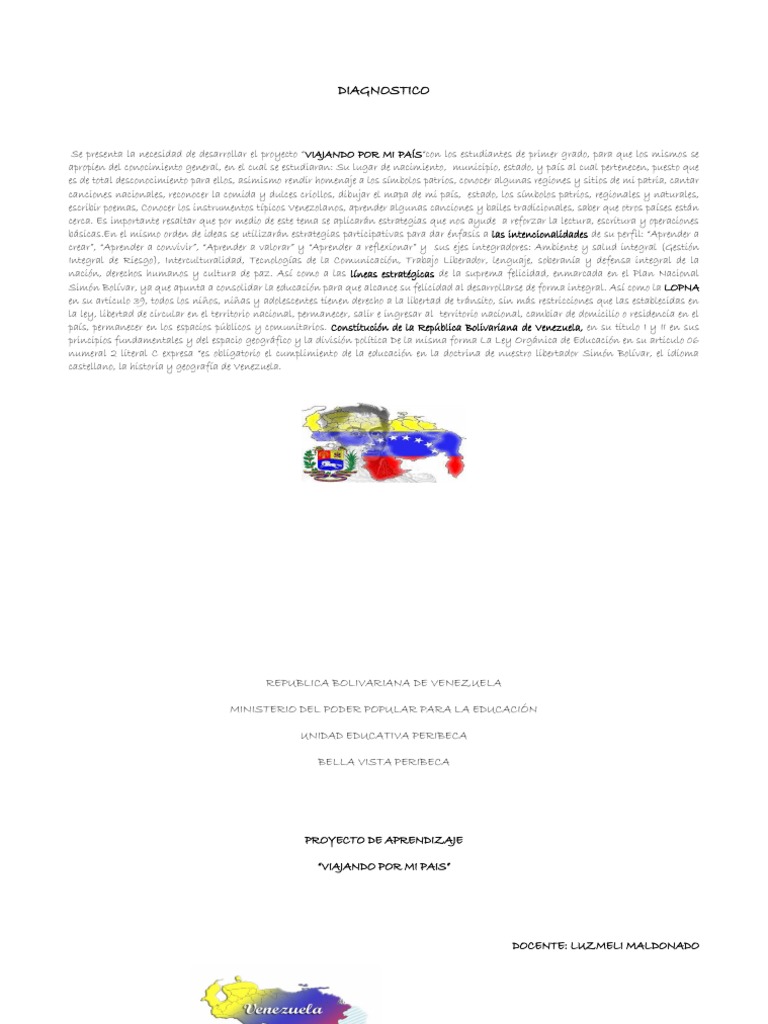 Proyecto Viajando Por Mi Pais | PDF | Venezuela | Aprendizaje