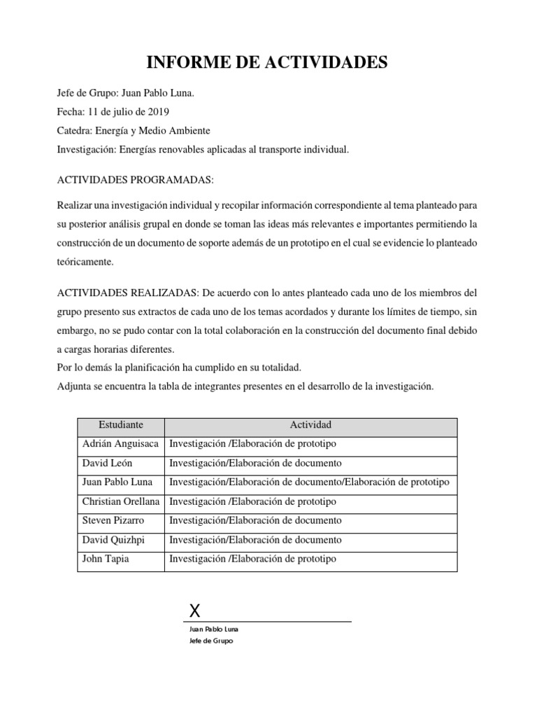 Informe de Actividades | PDF