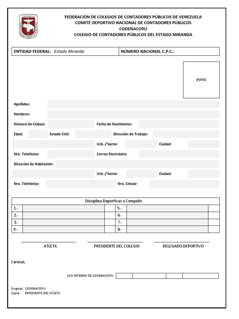 Expediente del Atleta CODENACOPU | PDF
