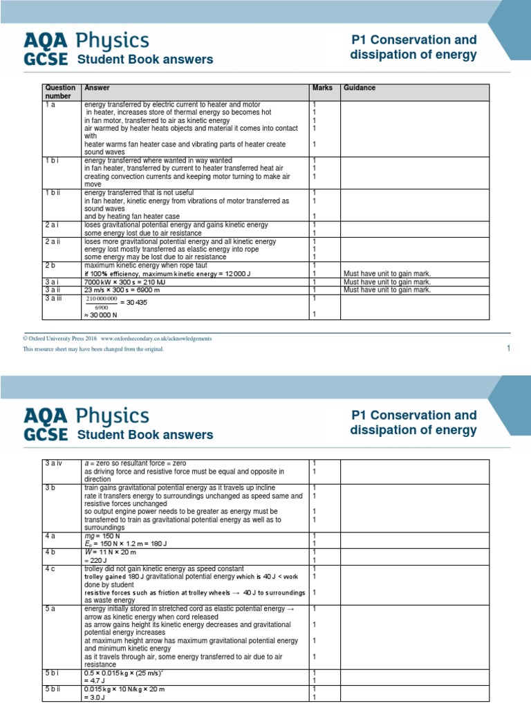 AQA Physics Students Book Answers | PDF | Potential Energy | Kinetic Energy