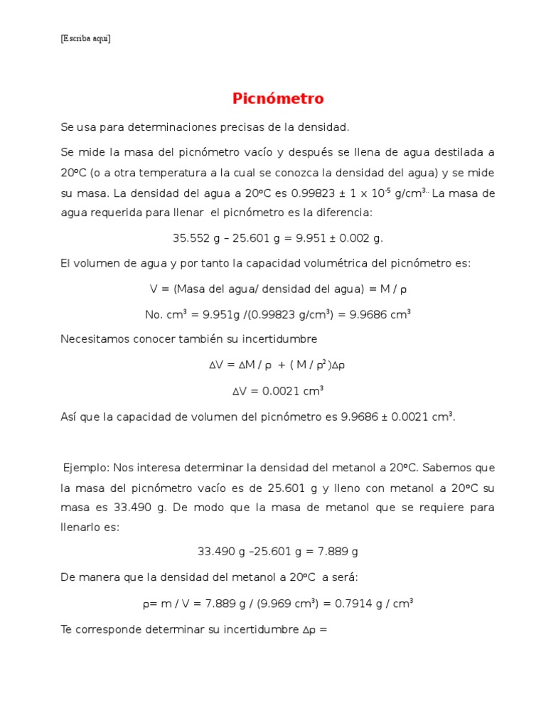 El Picnometro | PDF | Ciencia y matemáticas | Tecnología