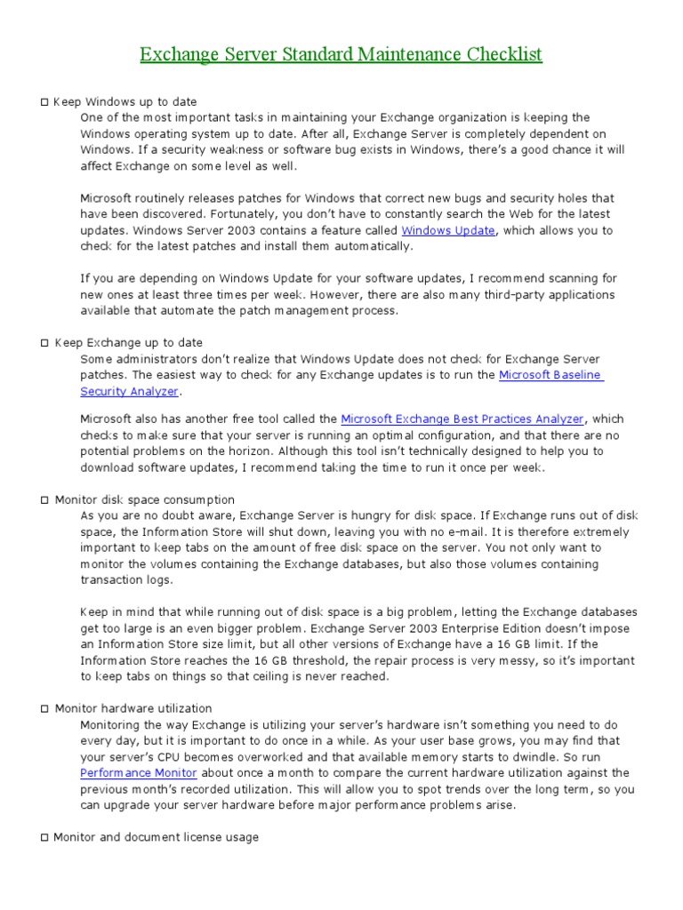 Exchange Server Maintenance Guide | PDF | Microsoft Windows | Computer ...