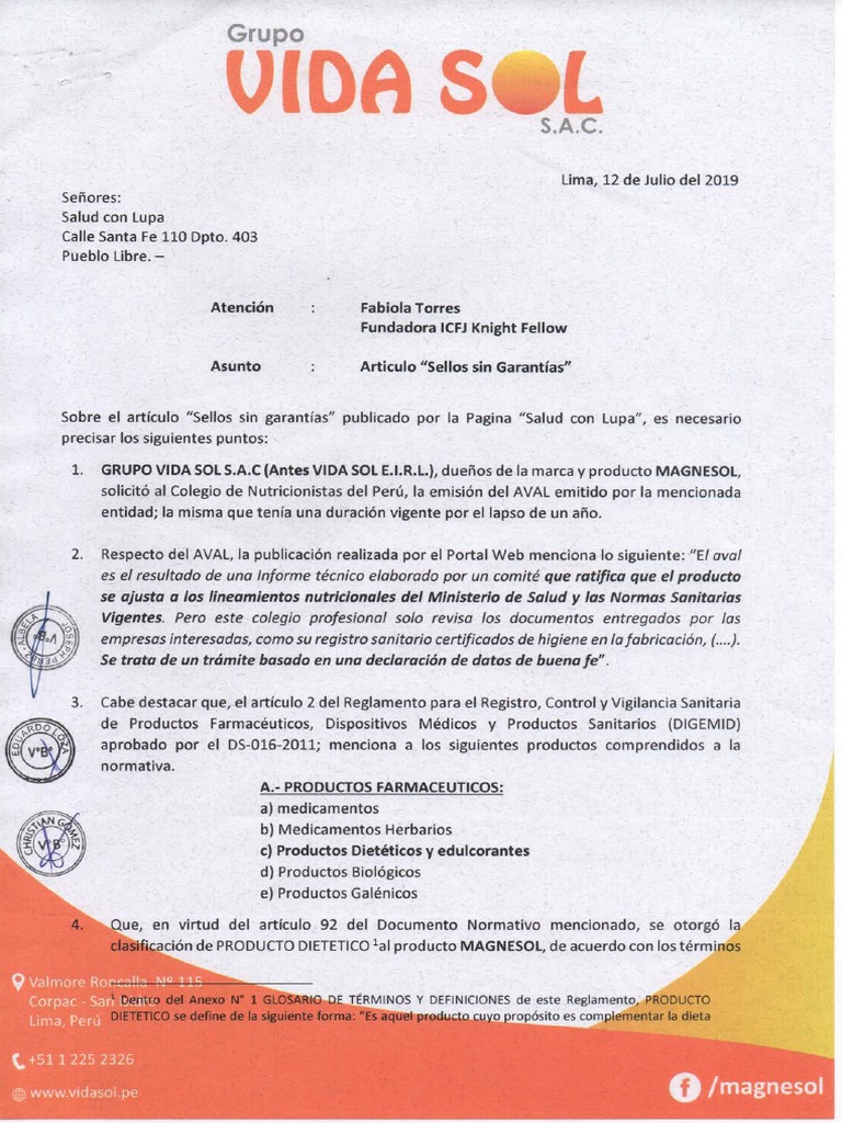 Carta Grupo Vida Sol | PDF